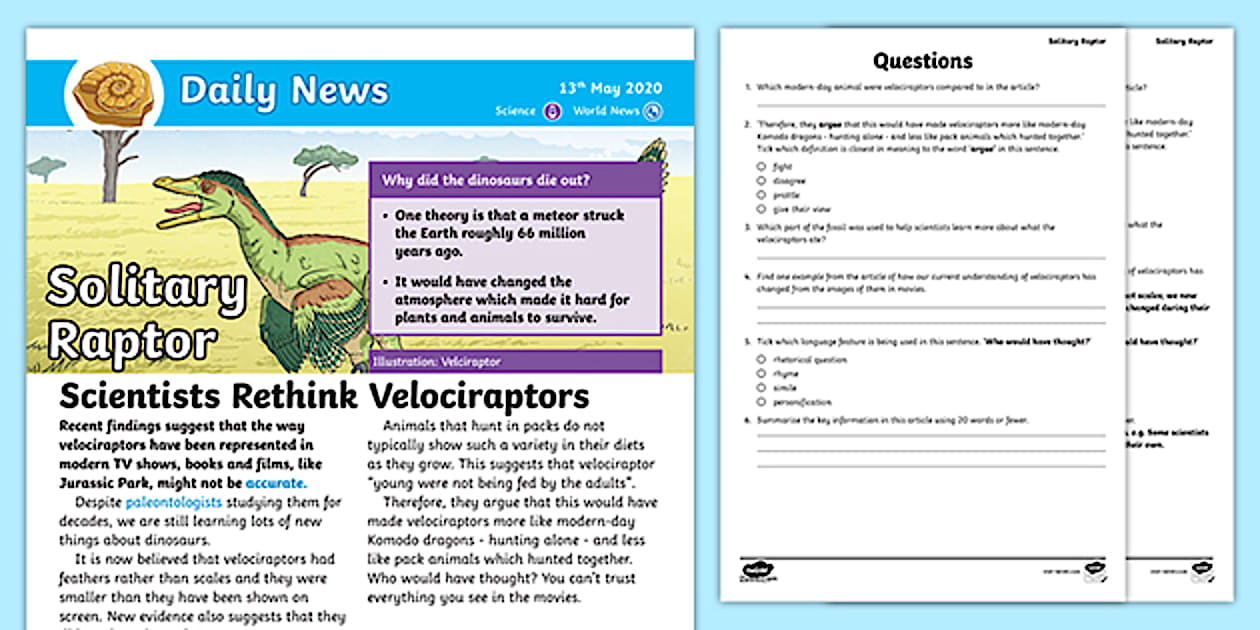 Velociraptor News | Reading Comprehension | Twinkl NewsRoom