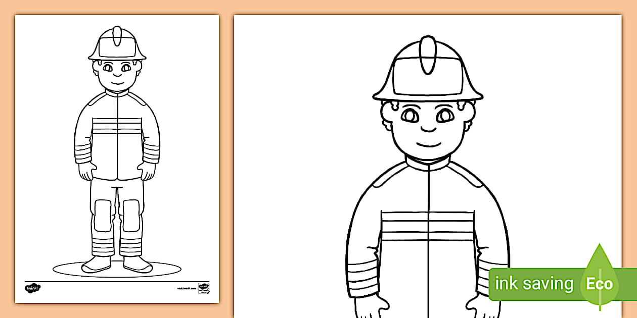 NZ Firefighter with Safety Gear Colouring | Colouring Sheets