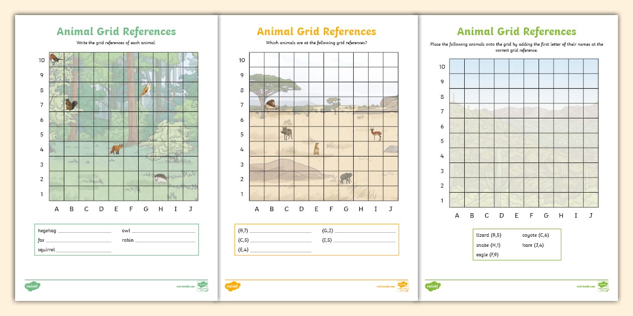 Animal Grid References Maths Challenge Cards - Twinkl - KS2