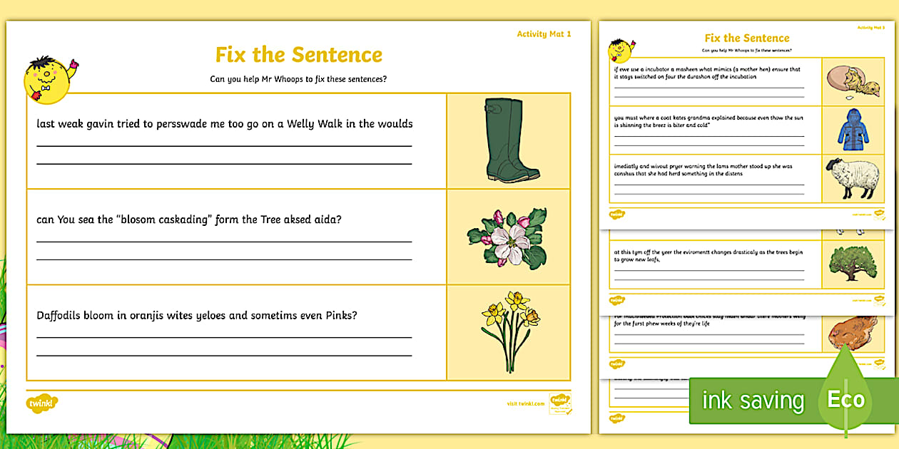 Spring Themed Fix the Sentence Activity Mat Pack - Twinkl