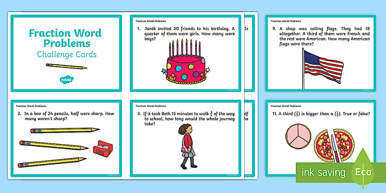 Fractions Word Problems Challenge Cards - Twinkl