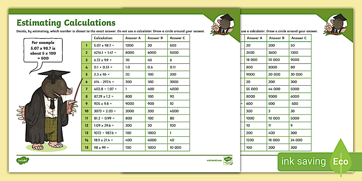 Estimating Calculations (teacher made) - Twinkl