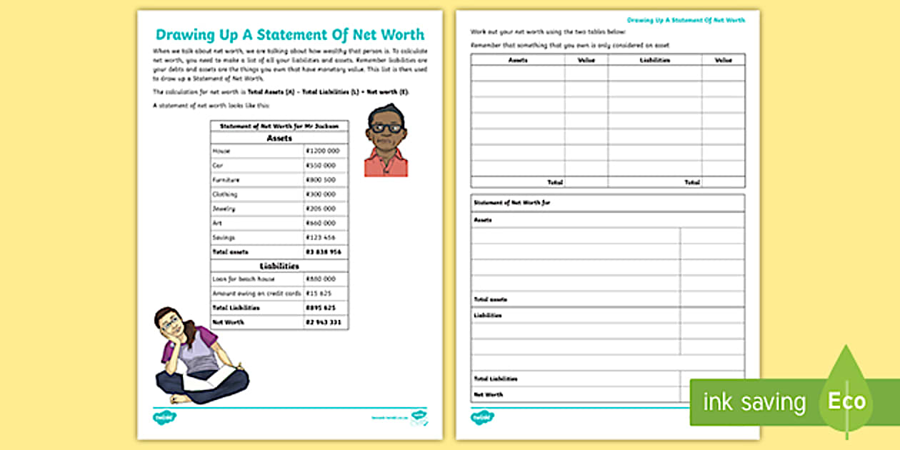 Drawing Up A Statement Of Net Worth (teacher made) - Twinkl