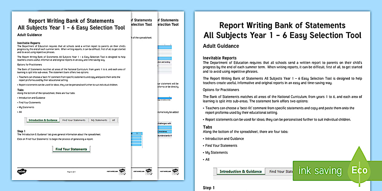 Twinkl Report Comments Easy Selection Tool Guide English