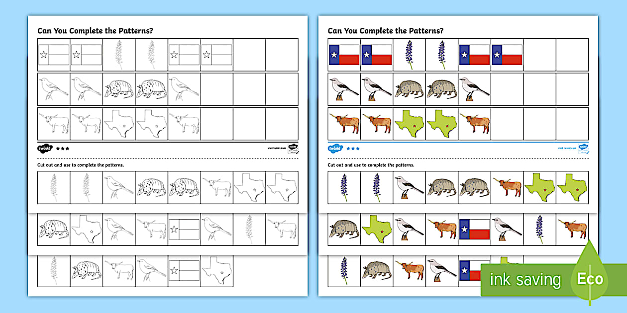 Texas Complete The Pattern Worksheet | Math | Twinkl USA