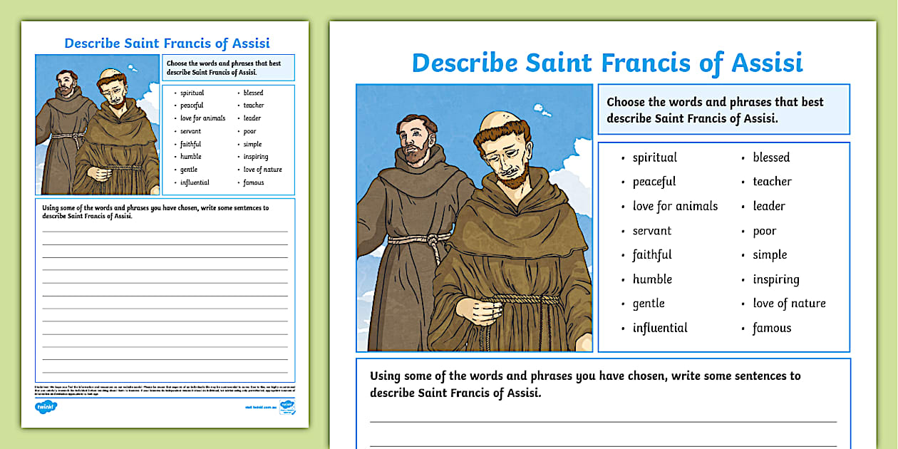 Describe Saint Francis of Assisi Writing Activity - Twinkl