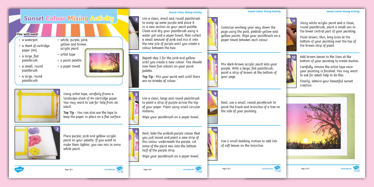 Sunset Colour Mixing Activity (teacher made) - Twinkl