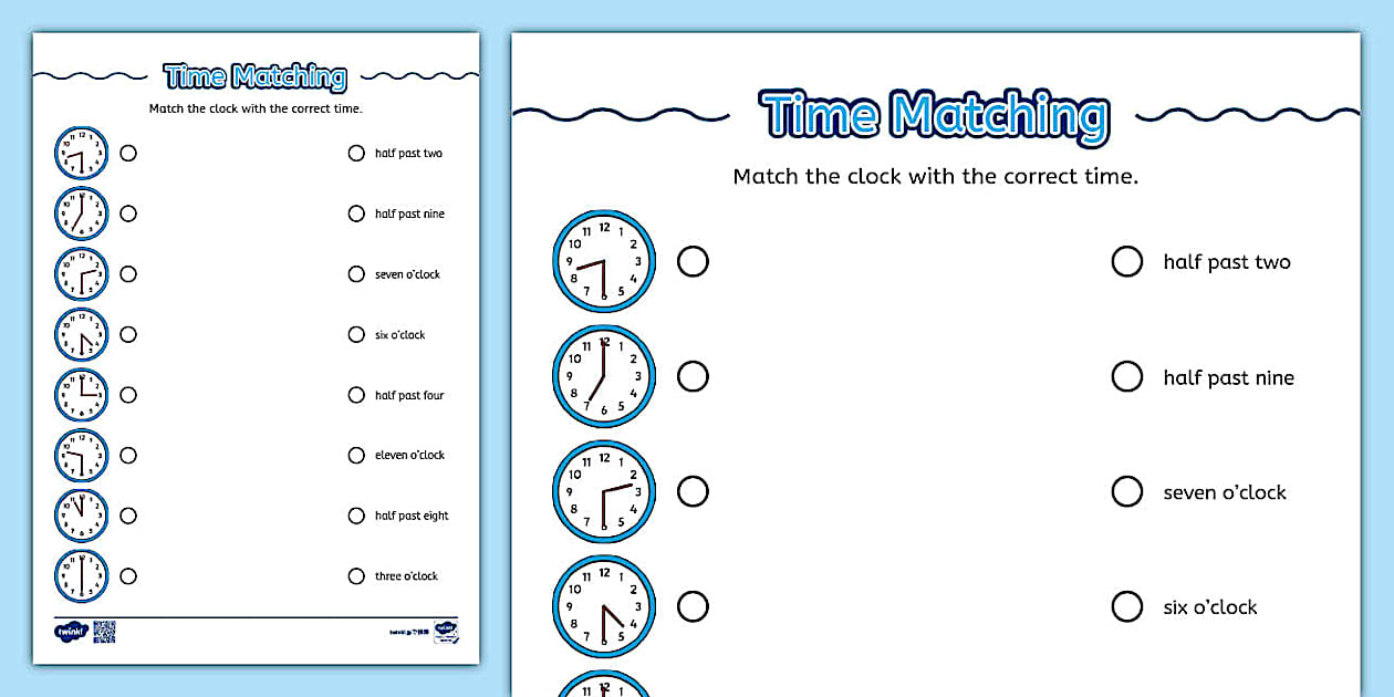 Time Matching Worksheet - Twinkl Maths Resources - Twinkl