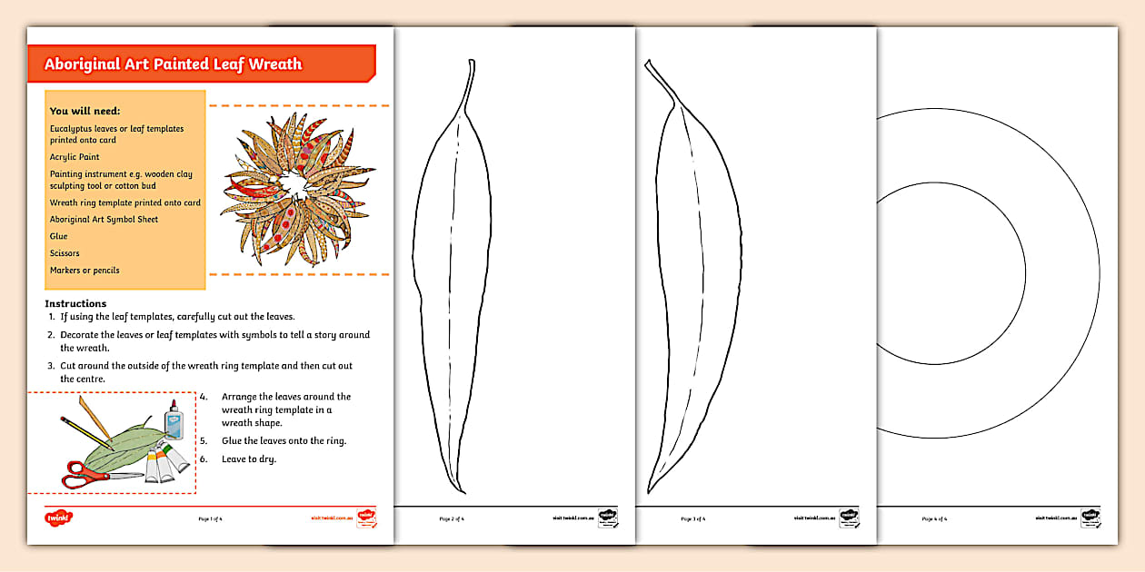 Australian Aboriginal Painted Leaf Wreath Artwork - Twinkl