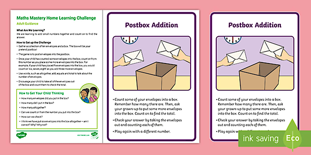 EYFS Maths Mastery Addition Home Learning Challenge: Postbox Addition