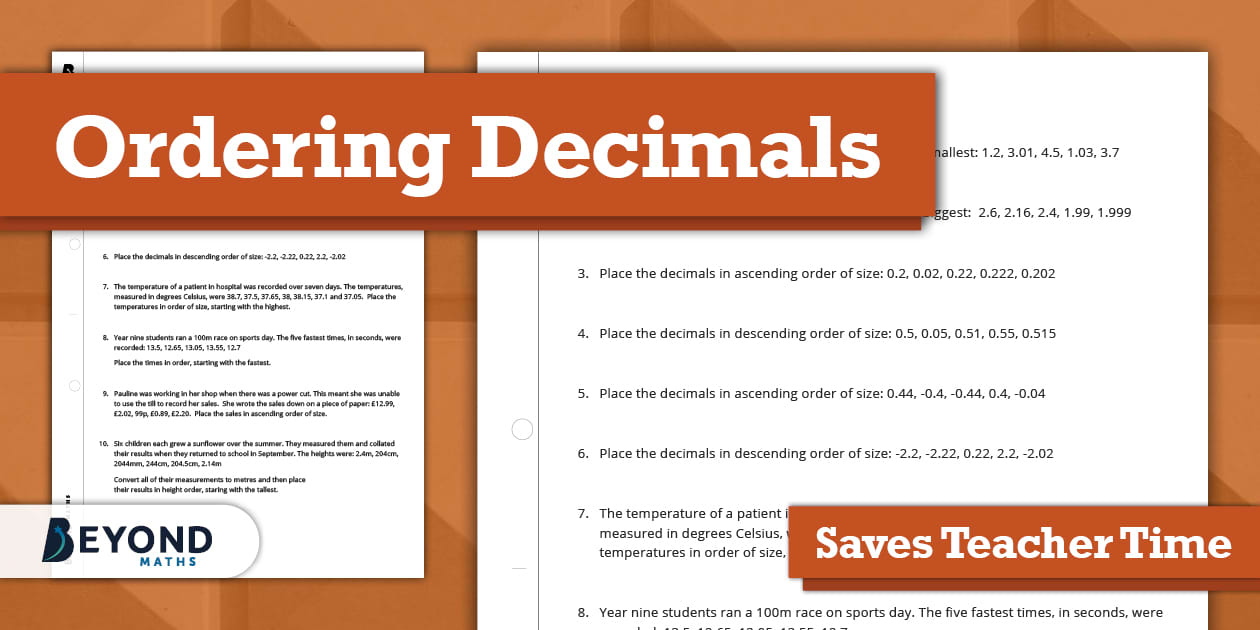 👉 KS3 Maths Number Ordering Decimals Worksheet