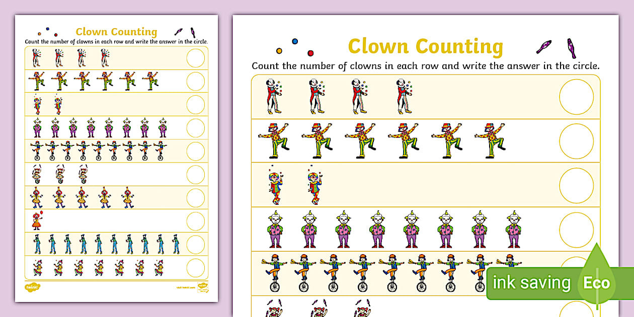 👉 Clown Counting Activity Sheet (teacher made) - Twinkl