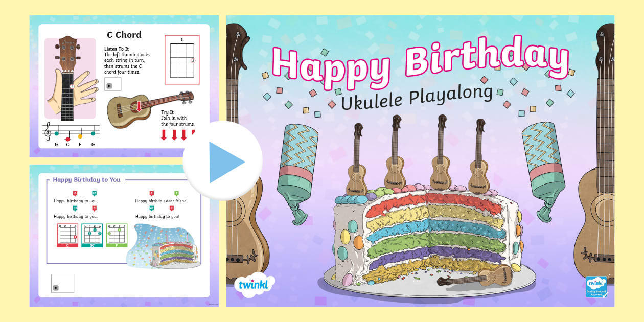 👉 Happy Birthday Ukulele Playalong, PPT with Audio.
