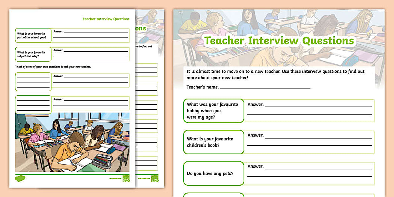 Transition Interview Your New Teacher Activity Sheets