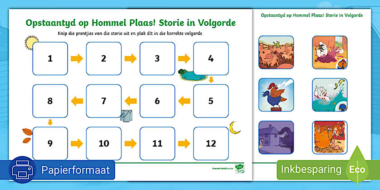 Opstaantyd op Hommel Plaas - Volgorde van Storie - Twinkl