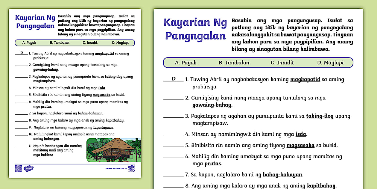 Kayarian Ng Pangngalan Activity Sheet | Grade 1 | Twinkl PH