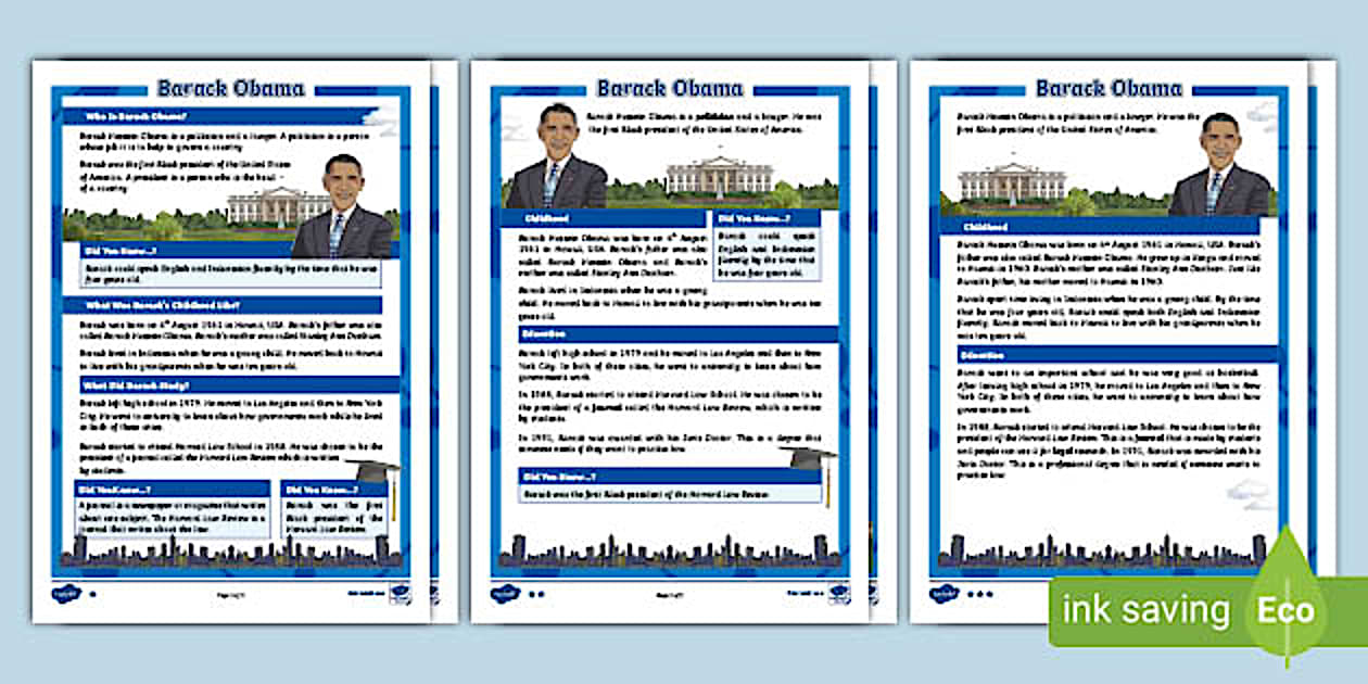 LKS2 Barack Obama Differentiated Reading Comprehension Activity