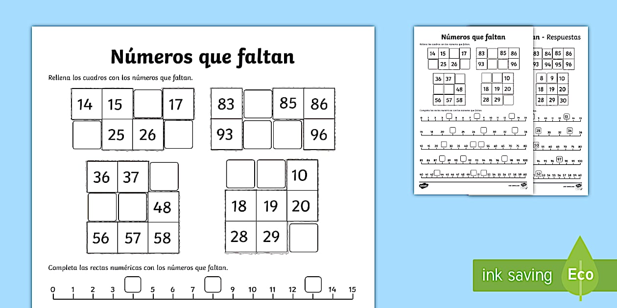 Ficha de actividad: Números que faltan - Twinkl