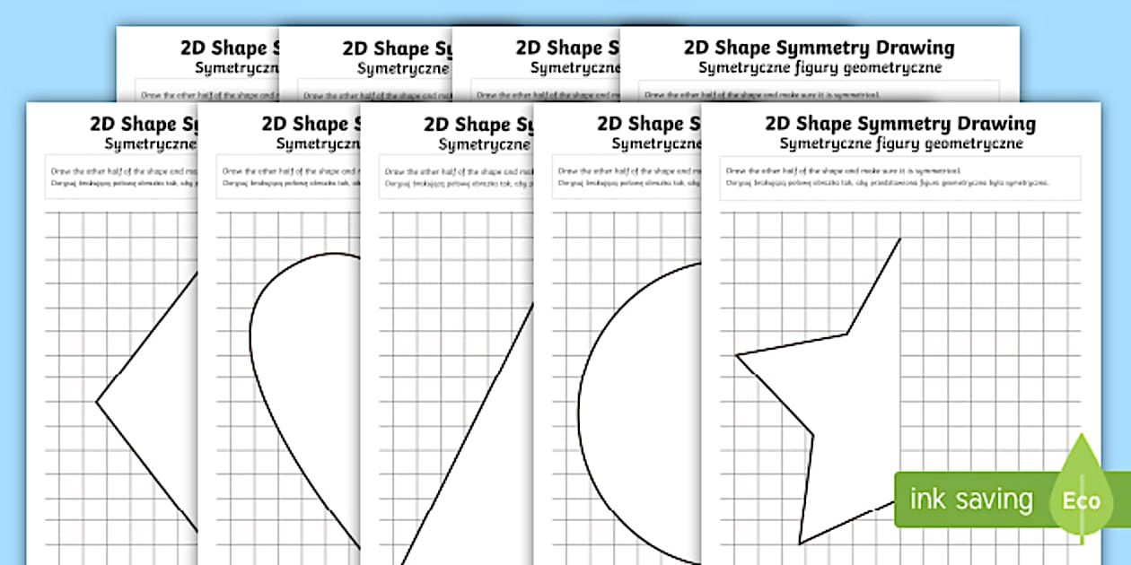 2D Shape Symmetry Drawing Activity English/Polish - Twinkl