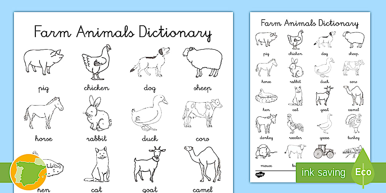 A2 Diccionario para colorear: Animales de la granja en inglés
