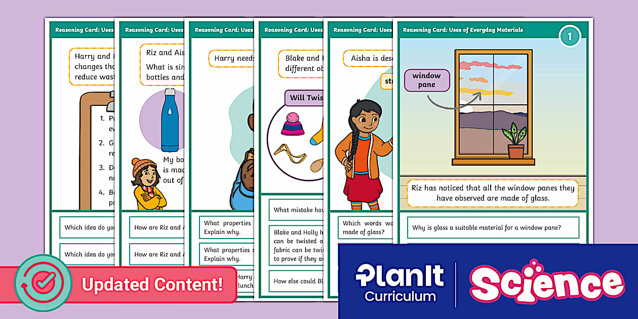 Science: Uses of Everyday Materials: Year 2 Reasoning Cards