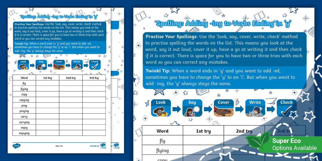 Spelling: Adding -ing to Verbs Ending in ‘y’ Activity Sheet