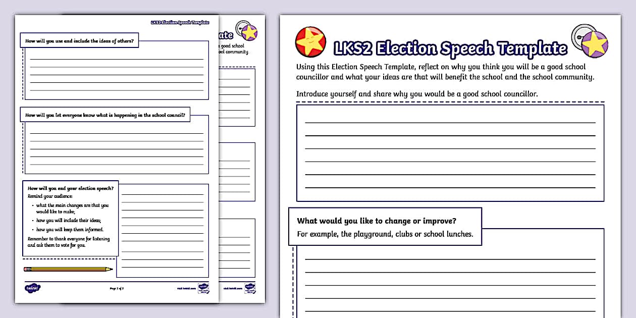 Pupil Voice School Council Election Speech Template LKS2