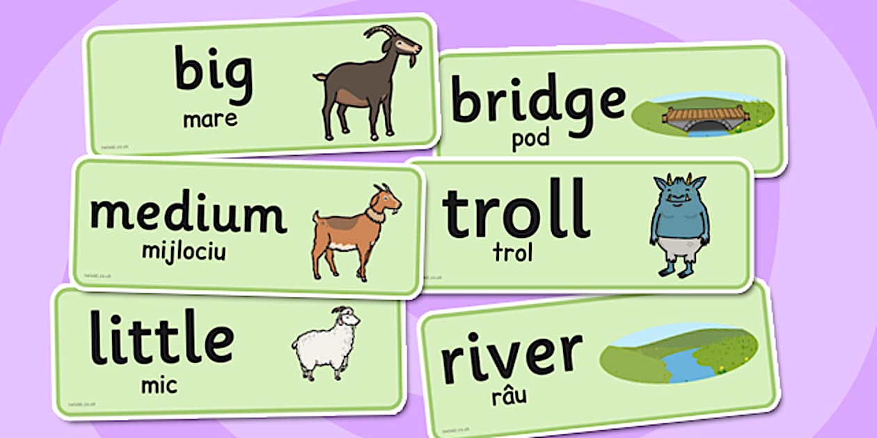 The Three Billy Goats Gruff Word Cards Romanian Translation