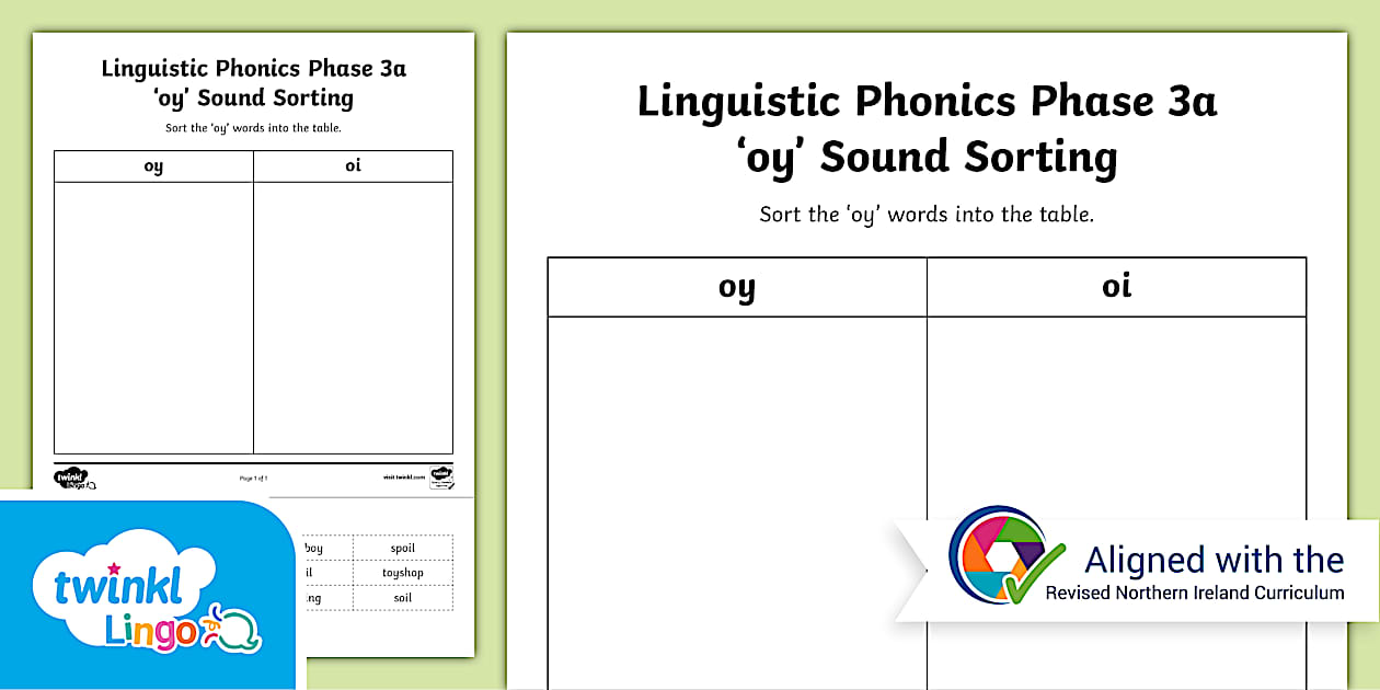 NI Linguistic Phonics Phase 3a 'oy' Sound Sorting Activity