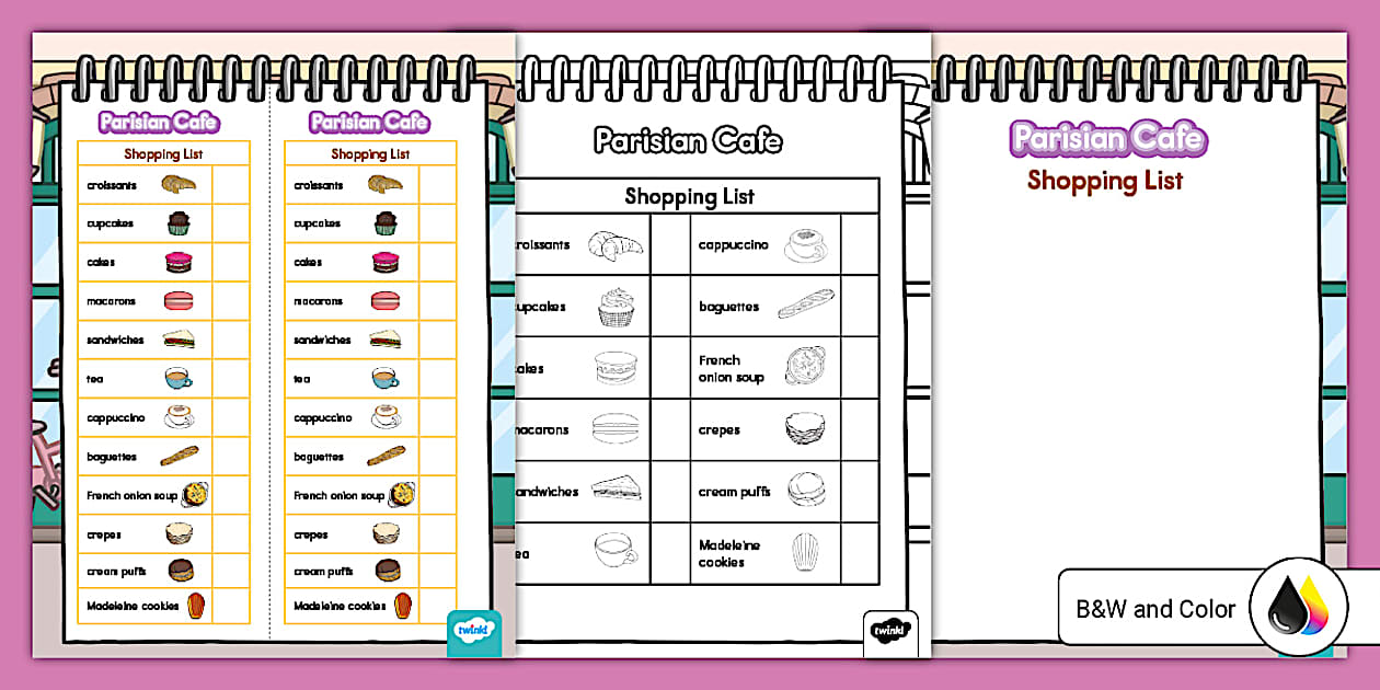 Parisian Cafe Dramatic Play Shopping List (Teacher-Made)