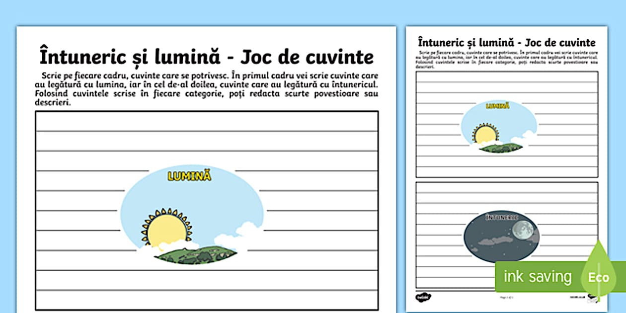 Cuvinte despre lumină și întuneric Fișă de lucru