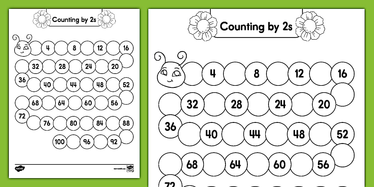First Grade Skip Counting by 2s to 100 Worksheet - Twinkl