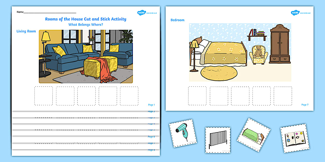 Editable What Belongs Where? Rooms of the House Cut and Stick Activity