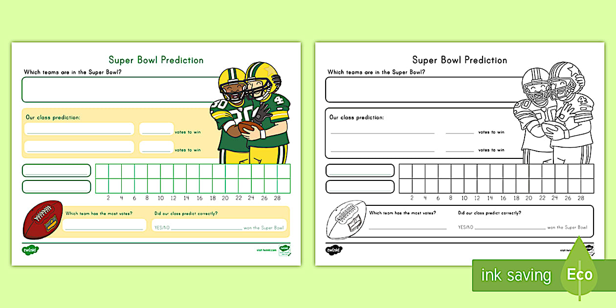 Super Bowl Prediction Count and Graph Worksheet for K-2nd Grade