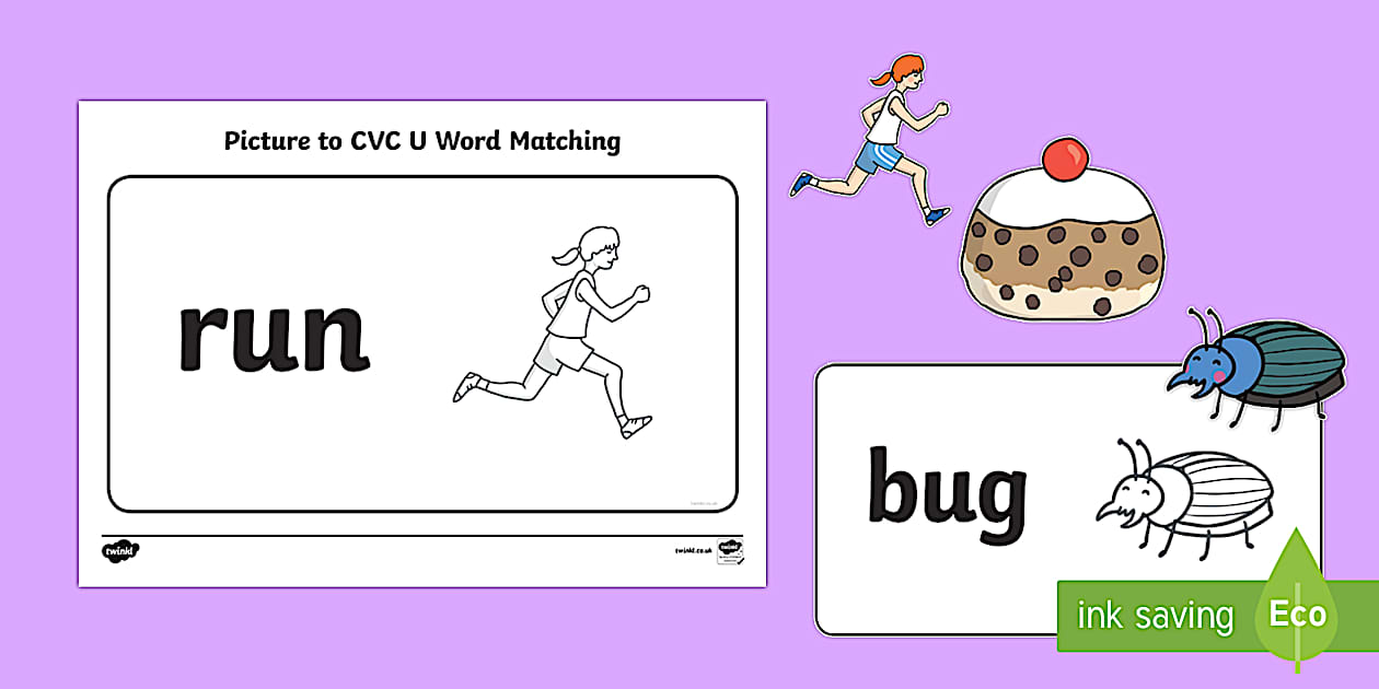 Editable Workstation Pack: Picture to CVC (u) Word Matching Activity