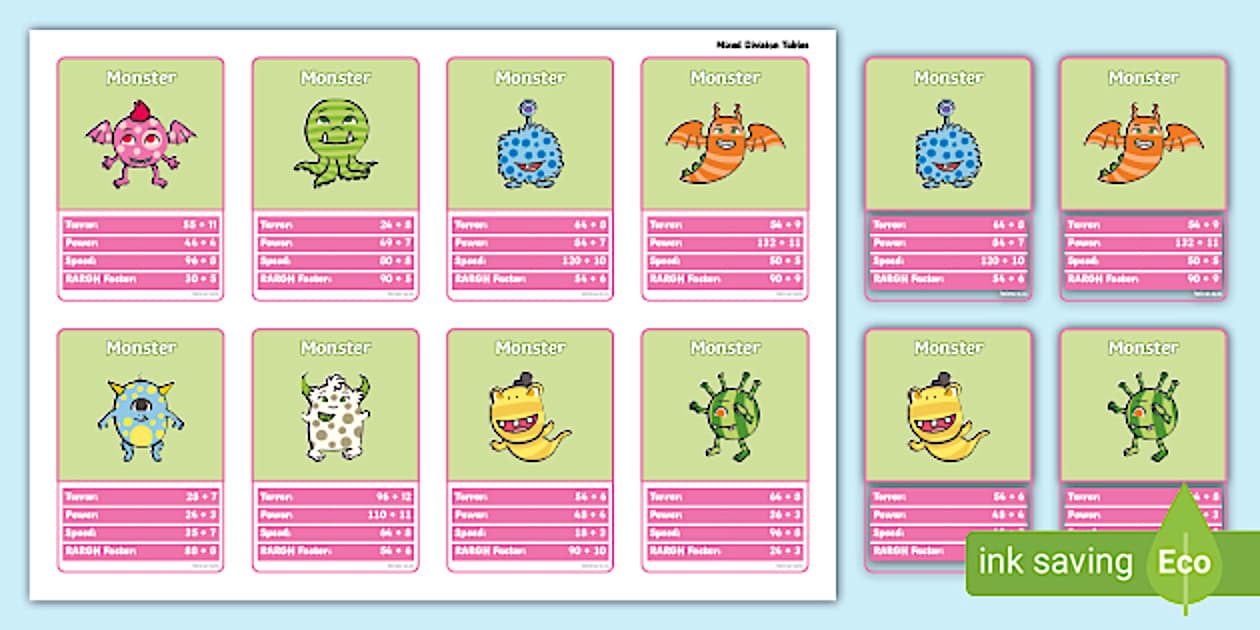 Math Card Game | Monster Themed Division | Twinkl CA