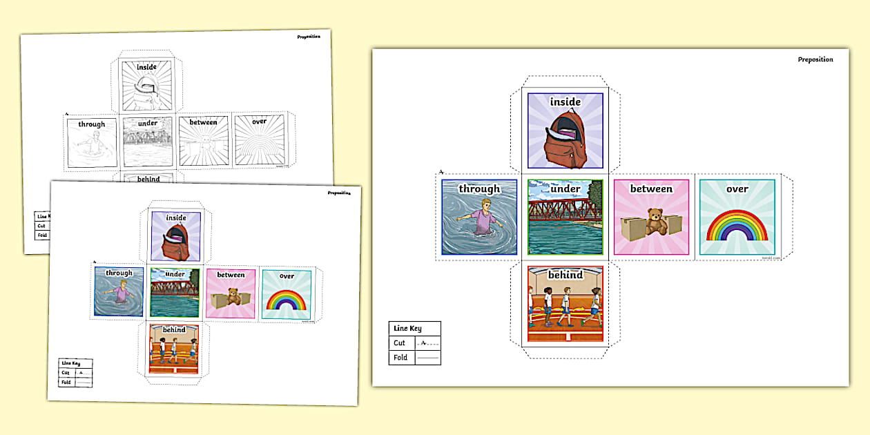 Preposition Cube Net (teacher made) - Twinkl