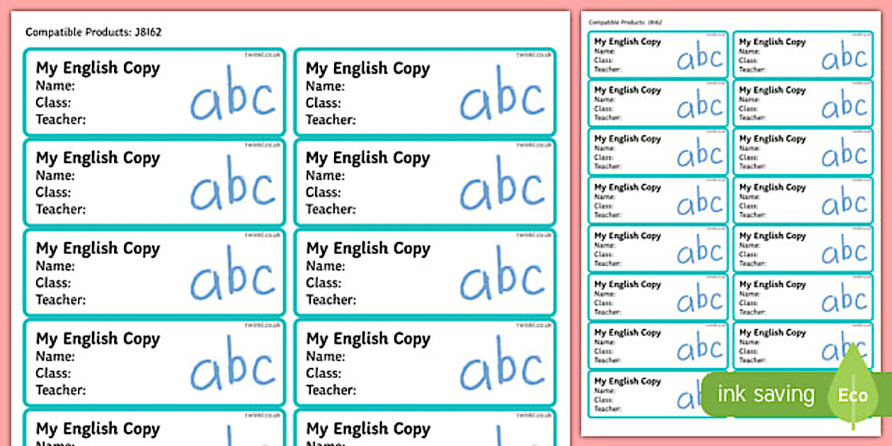 Editable Pupil English Copybook Labels (Lehrer gemacht)