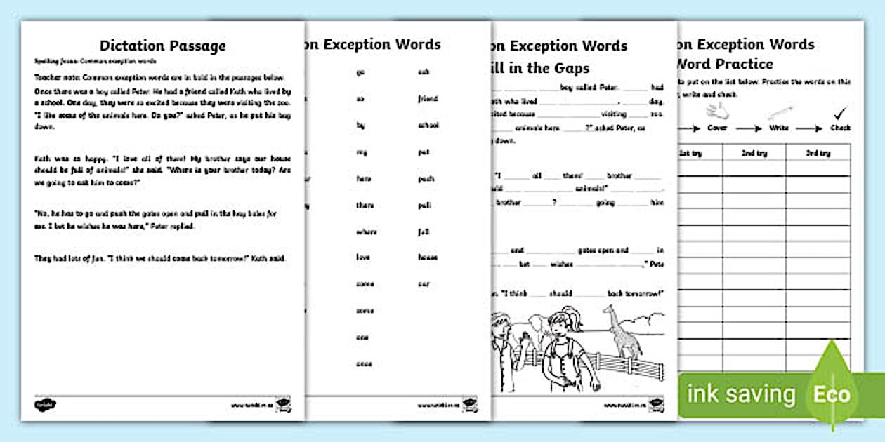 Dictation Test Pack Common Exception Words - Twinkl