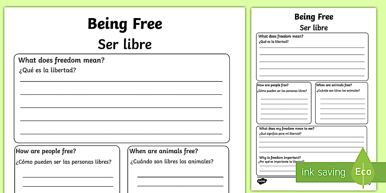 Being Free Worksheet / Worksheet English/Spanish