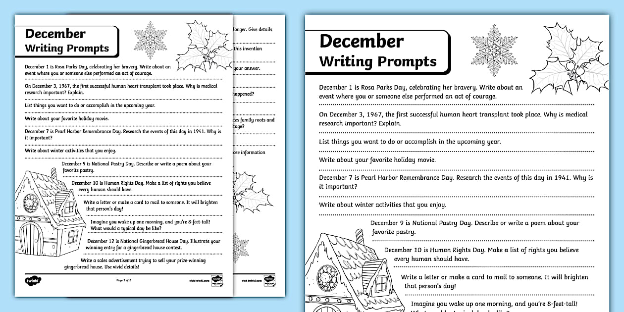 Eighth Grade Journal by the Month - December Writing Prompts