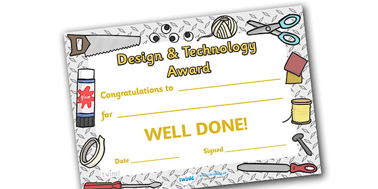 Editable Design And Technology Award Certificate - Twinkl