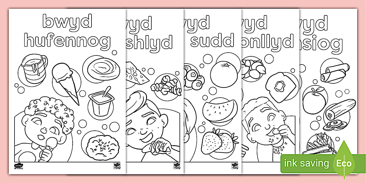 Tudalennau Lliwio Dewch i Fwyta!