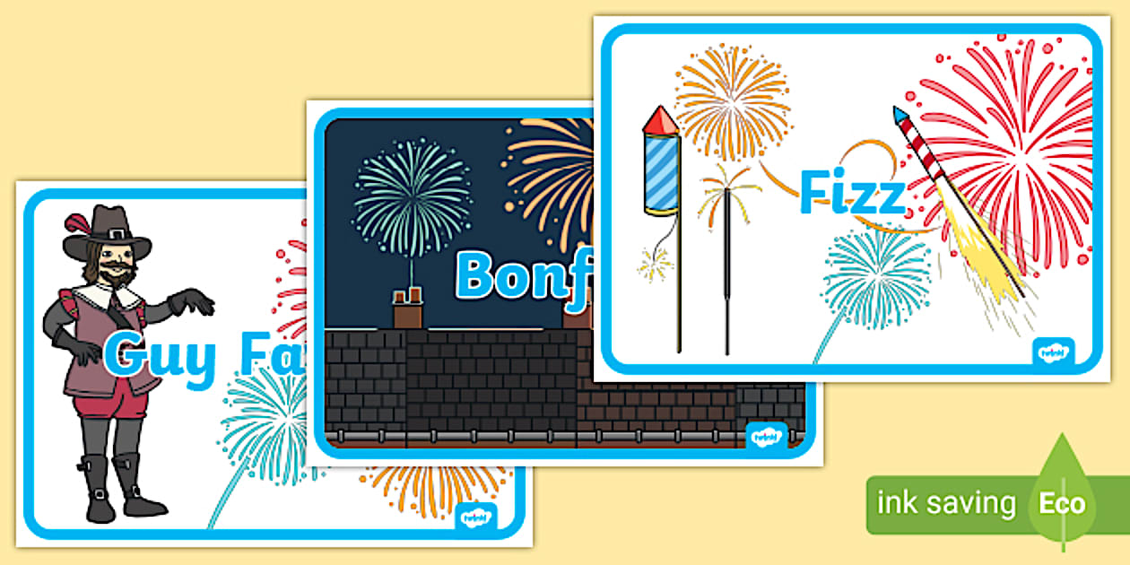 Bonfire Night Topic Words on Fireworks - Twinkl