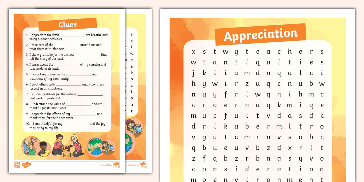 Values Word Search - Appreciation (teacher made) - Twinkl
