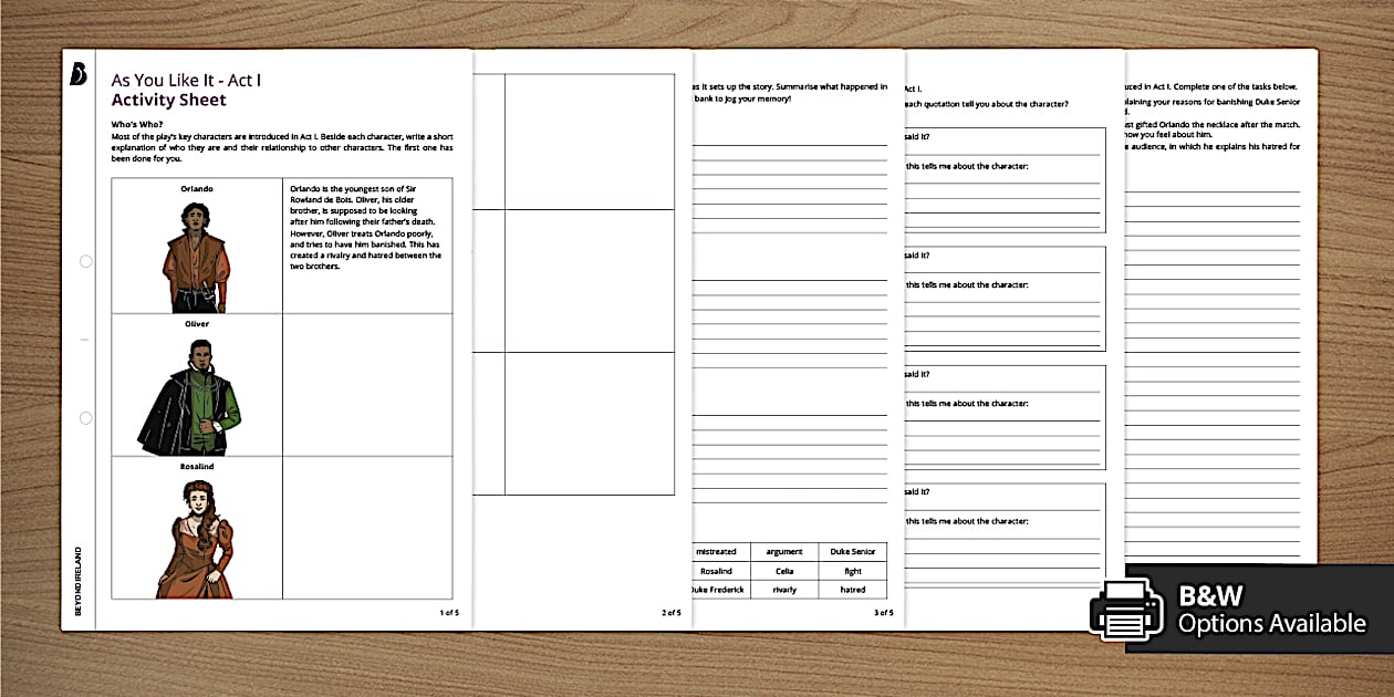 As You Like It Act 1 Activity Sheet (Teacher-Made) - Twinkl