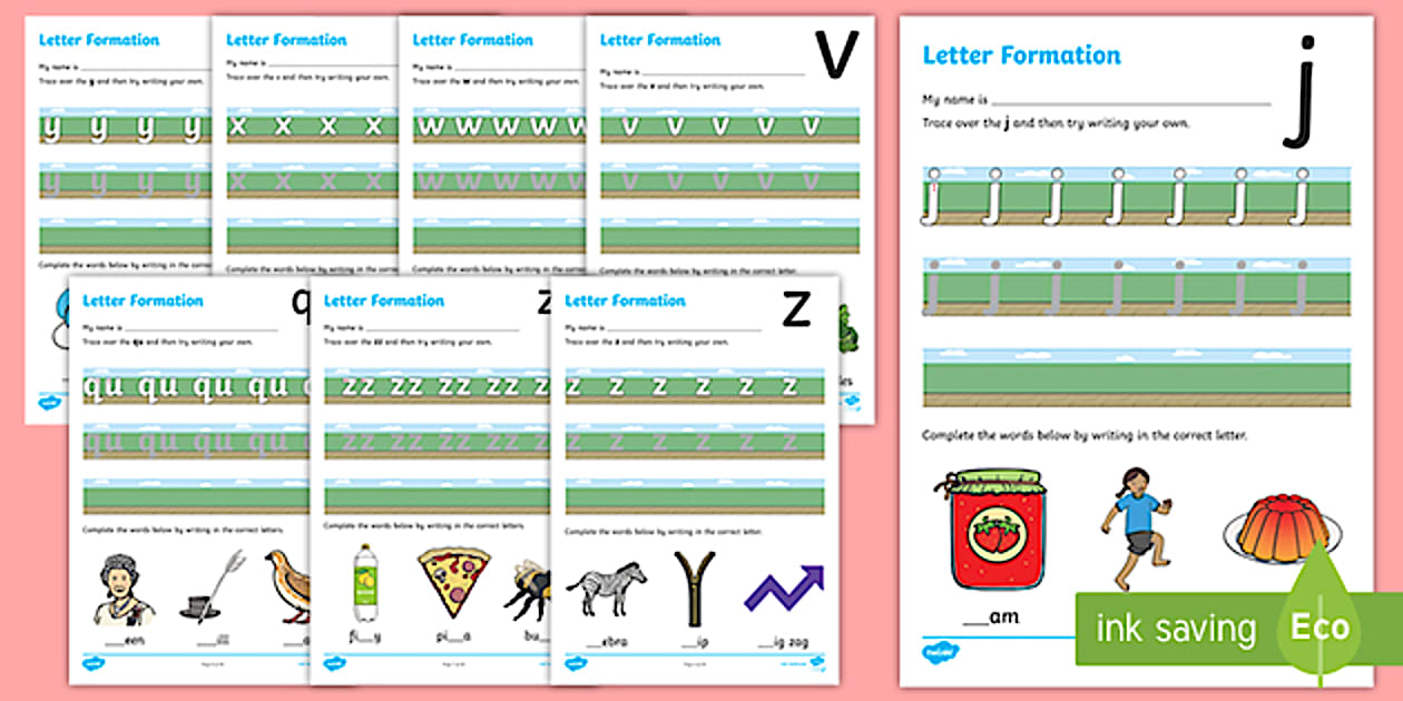 Editable Sky Grass Ground Letter Formation Phase 3 Worksheets