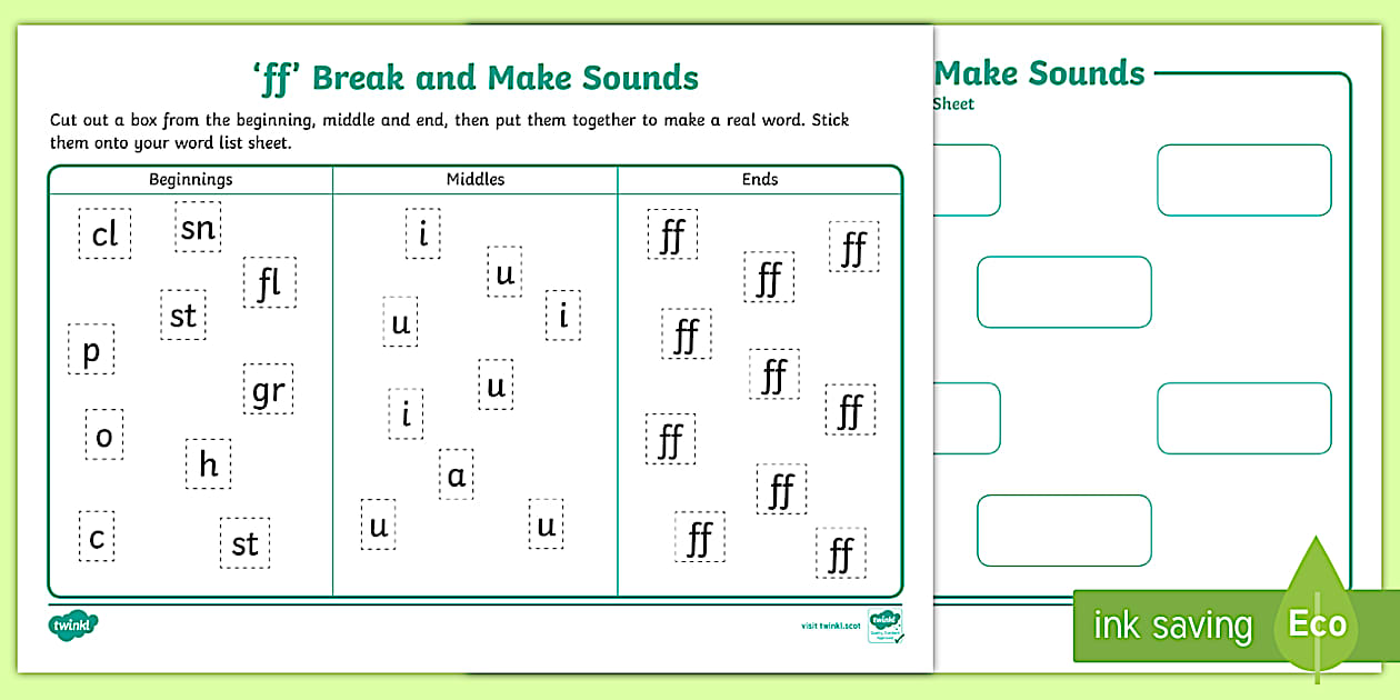 'ff' Break and Make Words Worksheet (teacher made) - Twinkl