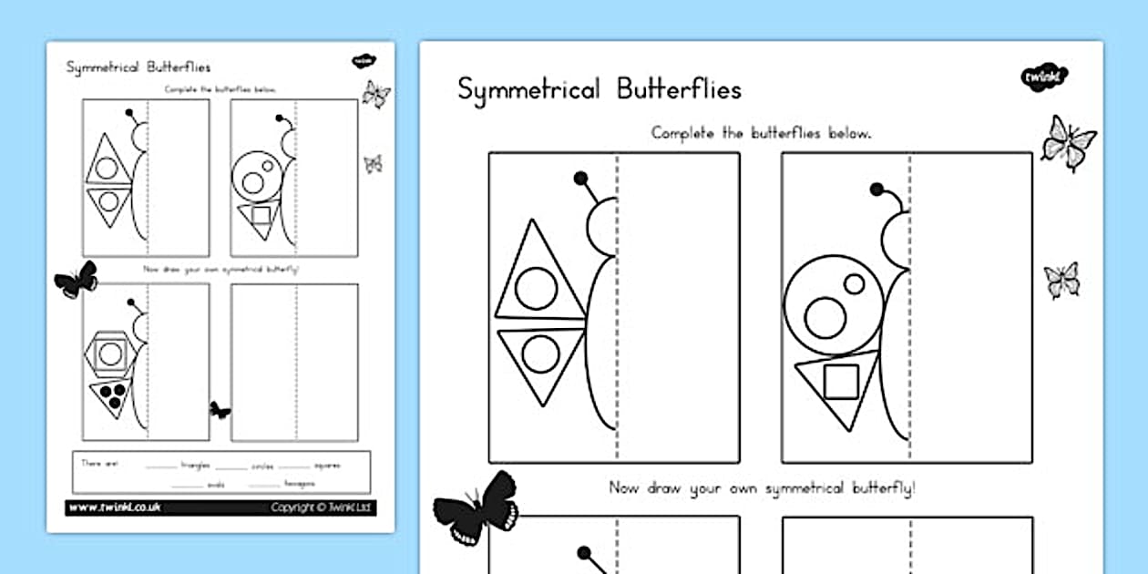Butterfly Symmetry Shape Worksheet - Twinkl