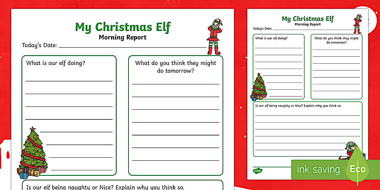 Christmas Elf Morning Report Writing Template (Teacher-Made)